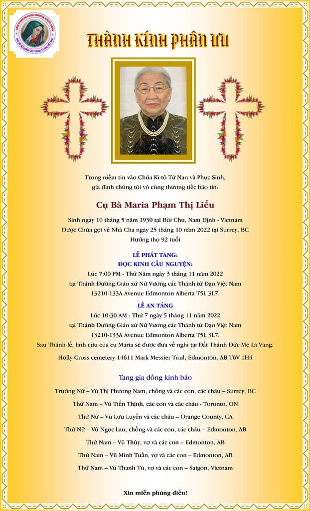 Xin cầu cho linh hồn Maria Phạm Thị Liễu | Vietnamese Queen of Martys ... Xin cầu cho linh hồn Maria Phạm Thị Liễu | Vietnamese Queen of Martys ...